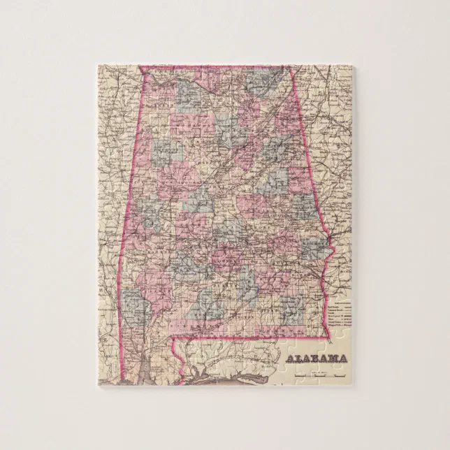 Vintage Map of Alabama Counties (1876) Jigsaw Puzzle | Zazzle