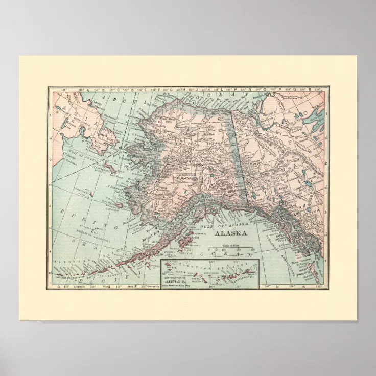 Vintage map of Alaska Poster | Zazzle