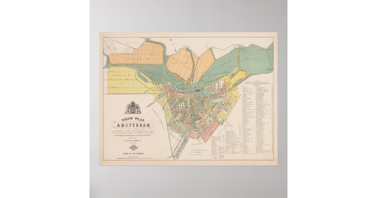 Vintage Map of Amsterdam (1880) Poster | Zazzle
