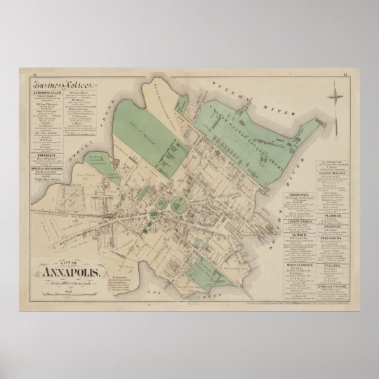 Vintage Map of Annapolis MD (1878) Poster | Zazzle.com