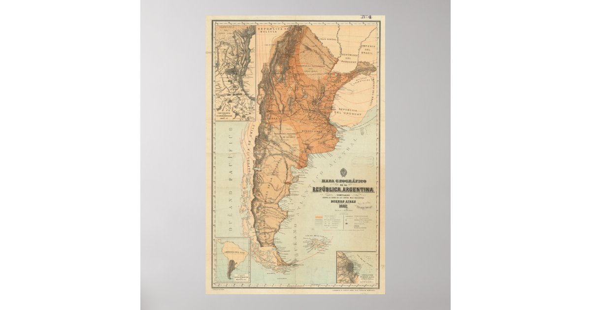 Vintage Map of Argentina (1882) Poster | Zazzle