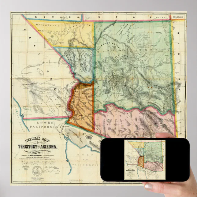 Vintage Map of Arizona (1865) Poster | Zazzle