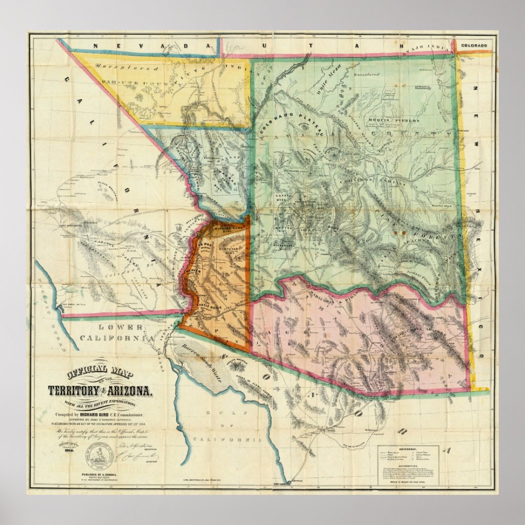Vintage Map of Arizona (1865) Poster | Zazzle