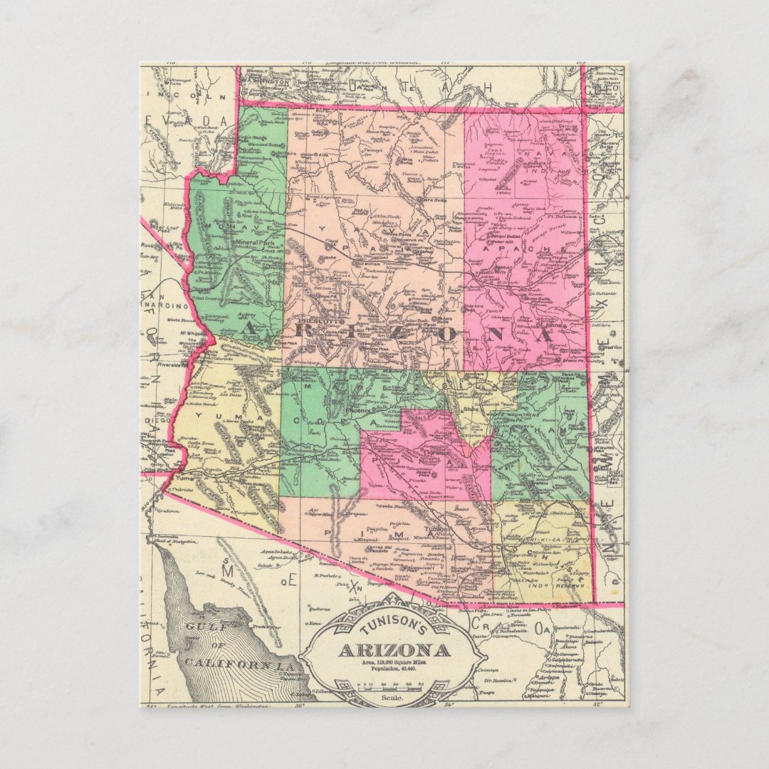 Vintage Map of Arizona (1881) Postcard | Zazzle