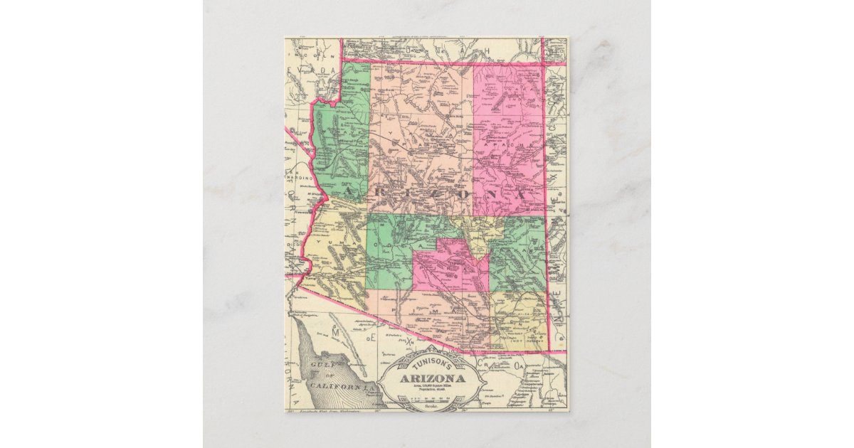 Vintage Map of Arizona (1881) Postcard | Zazzle