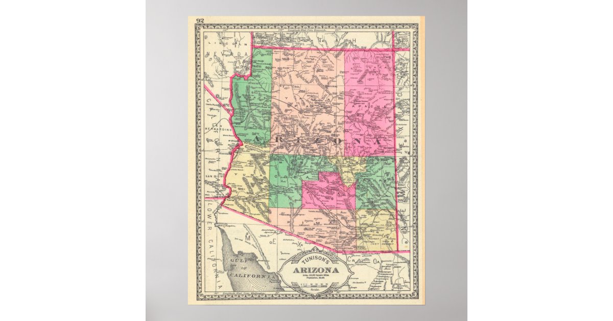 Vintage Map of Arizona (1881) Poster | Zazzle