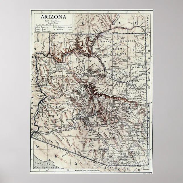 Vintage Map of Arizona (1911) Poster | Zazzle