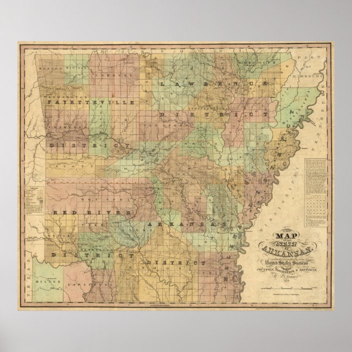 Vintage Map of Arkansas (1839) Poster | Zazzle.com