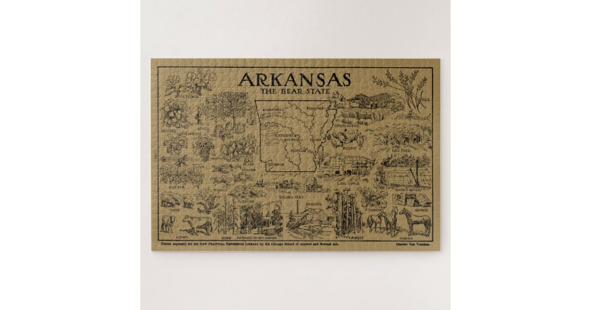 Vintage Map of Arkansas (1912) - Tan Jigsaw Puzzle | Zazzle