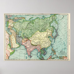 Vintage Map of Asia Poster | Zazzle