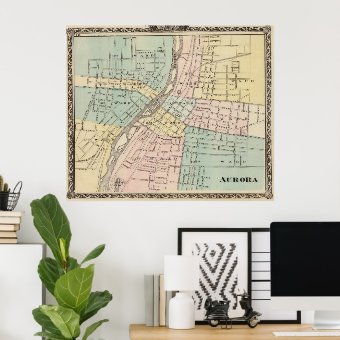 Vintage Map of Aurora IL (1876) Poster | Zazzle