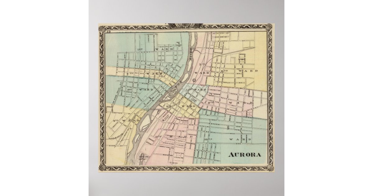 Vintage Map of Aurora IL (1876) Poster | Zazzle