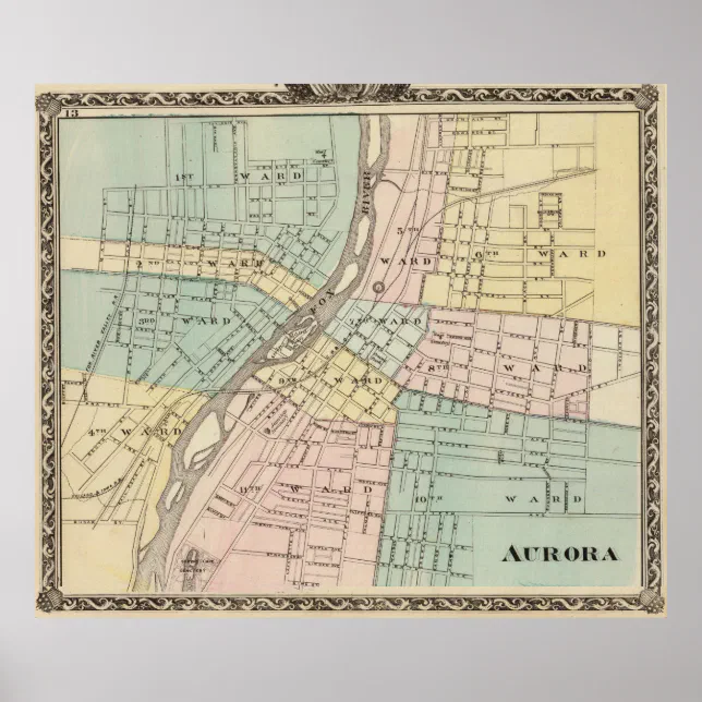 Vintage Map of Aurora IL (1876) Poster | Zazzle