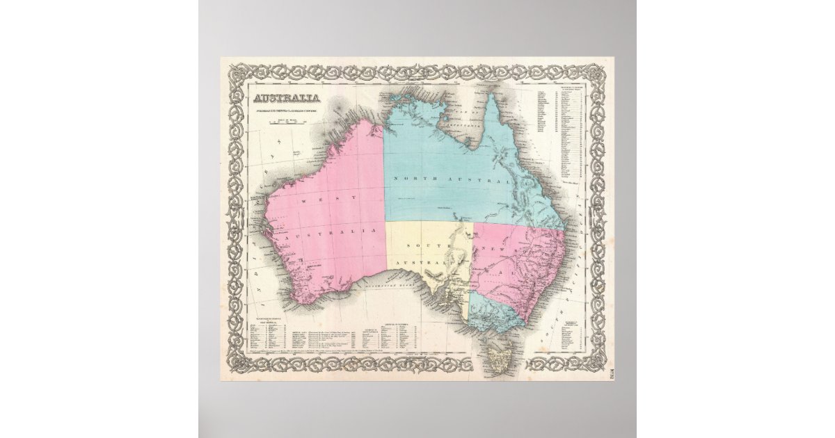 Vintage Map of Australia (1855) Poster | Zazzle