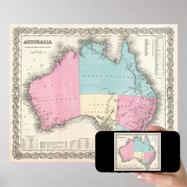Vintage Map of Australia (1855) Poster | Zazzle