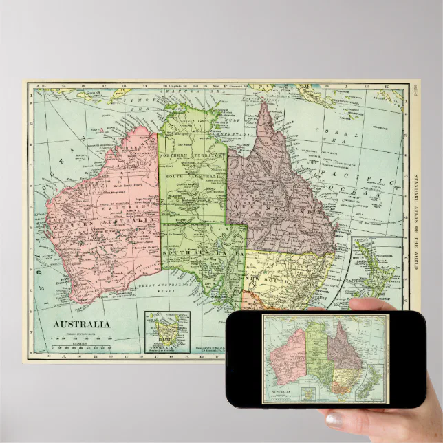 Vintage Map of Australia and New Zealand Poster | Zazzle