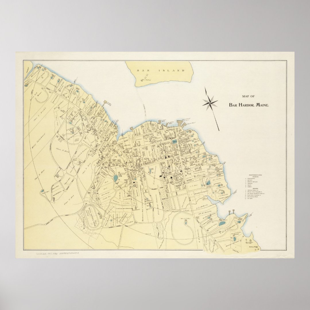 Vintage Map of Bar Harbor Maine (1897) Poster | Zazzle