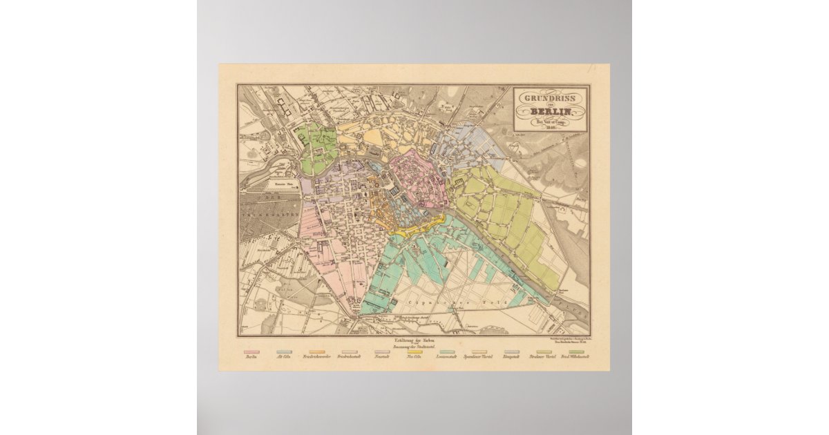 Vintage Map of Berlin Germany (1840) Poster | Zazzle