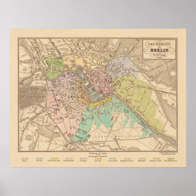 Vintage Map of Berlin Germany (1840) Poster | Zazzle