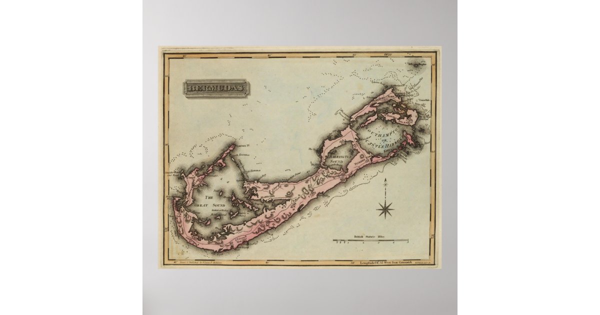 Vintage Map of Bermuda (1823) Poster | Zazzle
