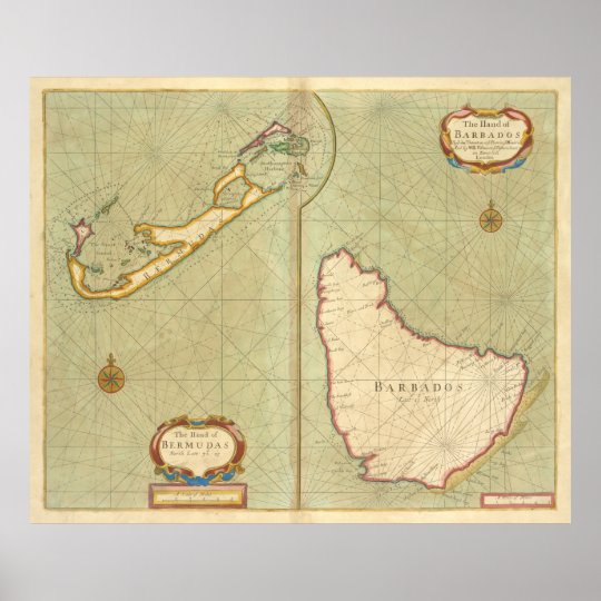 Vintage Map of Bermuda & Barbados (1707) Poster | Zazzle.com