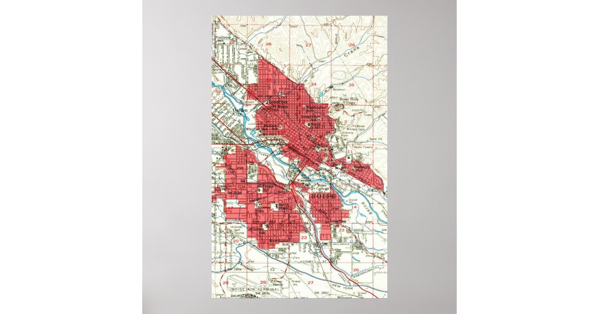 Vintage Map of Boise Idaho (1954) Poster | Zazzle
