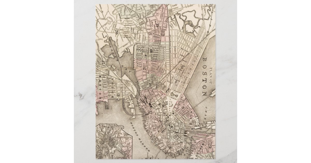 Vintage Map of Boston (1880) | Zazzle