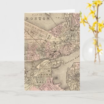 Vintage Map of Boston (1880) Card | Zazzle