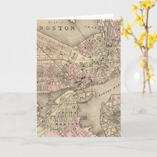 Vintage Map of Boston (1880) Card | Zazzle