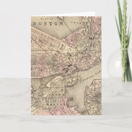 Vintage Map of Boston (1880) Card | Zazzle.com