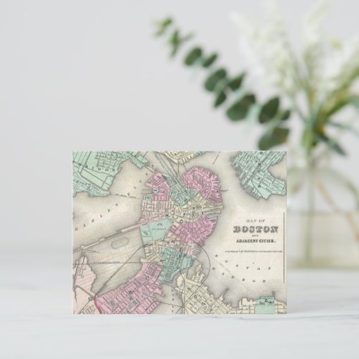 Vintage Map of Boston Harbor (1857) Postcard | Zazzle