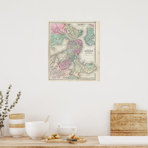 Vintage Map of Boston Harbor (1857) Poster | Zazzle