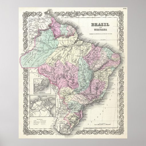 Vintage Map of Brazil (1855) Poster | Zazzle