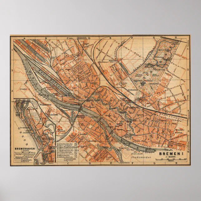 Vintage Map of Bremen Germany (1910) Poster | Zazzle