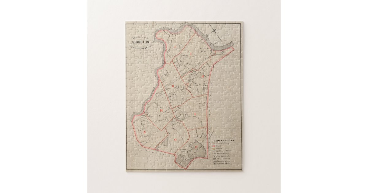 Vintage Map of Brighton MA (1885) Jigsaw Puzzle | Zazzle