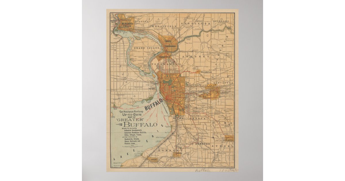 Vintage Map of Buffalo NY (1893) Poster | Zazzle
