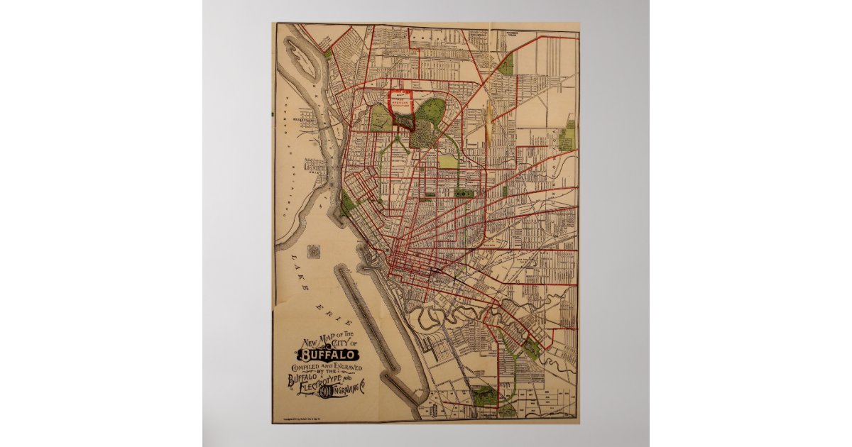 Vintage Map of Buffalo NY (1901) Poster | Zazzle