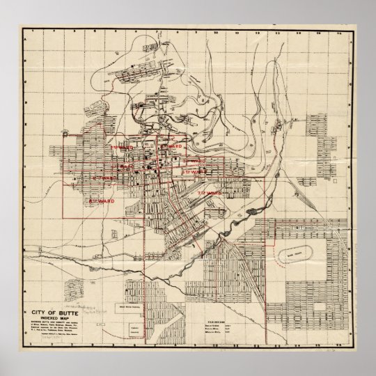 Vintage Map of Butte Montana (1909) Poster | Zazzle.com