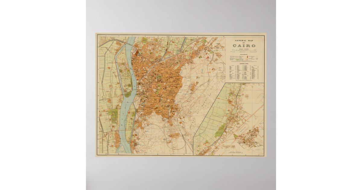 Vintage Map of Cairo Egypt (1920) Poster | Zazzle