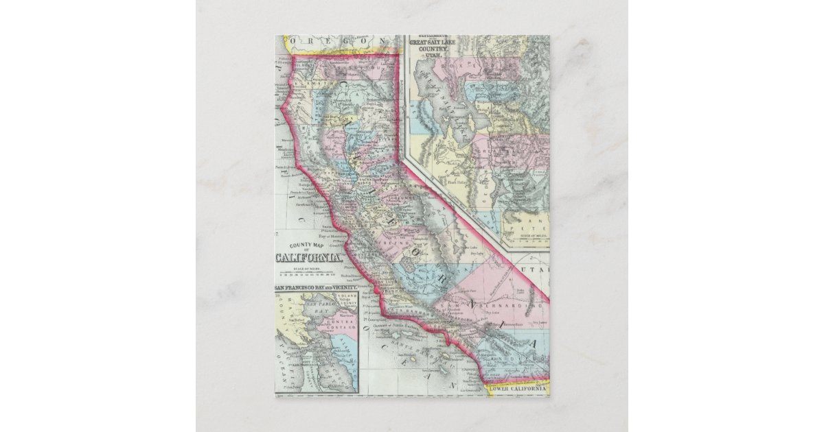 Vintage Map of California (1860) Postcard | Zazzle