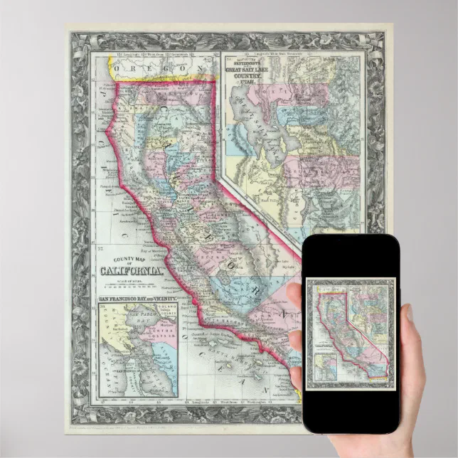 Vintage Map of California (1860) Poster | Zazzle