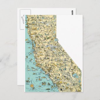 Vintage Map of California Postcard | Zazzle