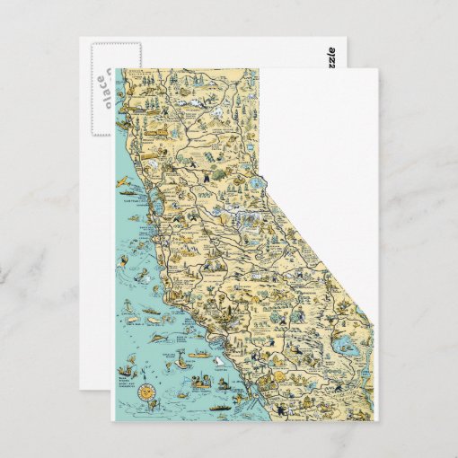 Vintage Map of California Postcard | Zazzle