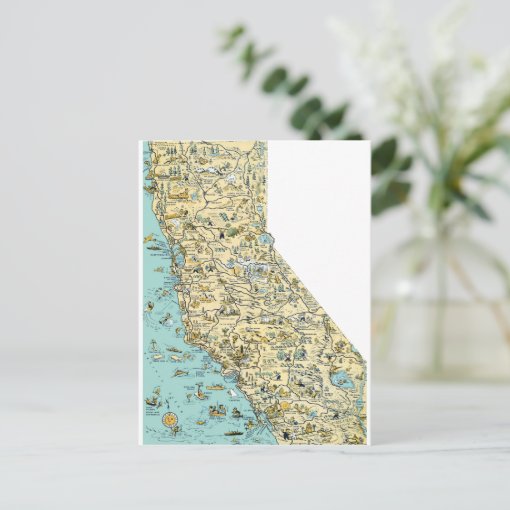 Vintage Map of California Postcard | Zazzle
