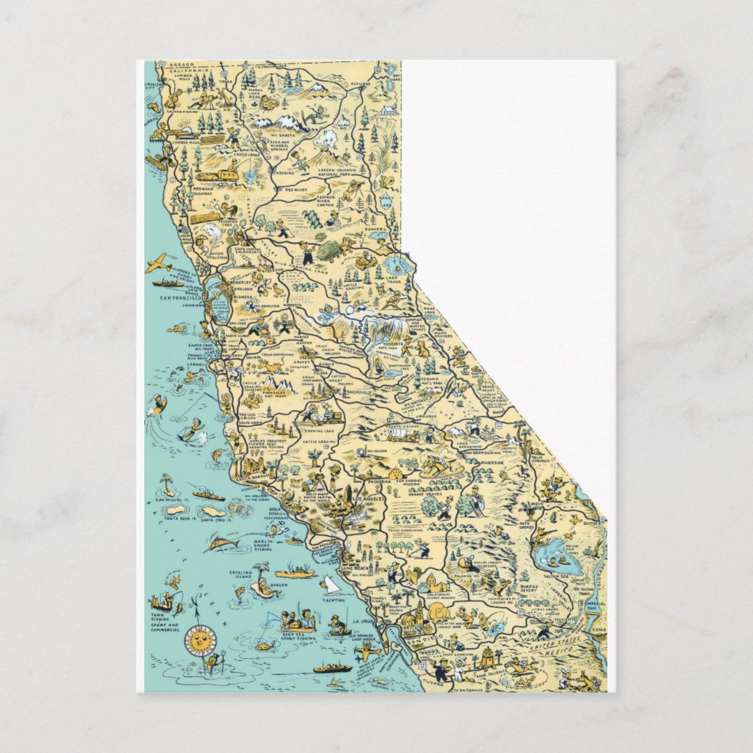 Vintage Map of California Postcard | Zazzle