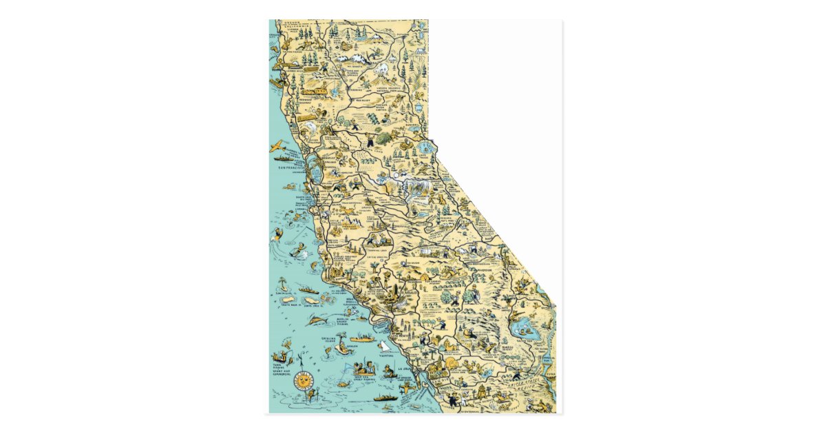 Vintage Map of California Postcard | Zazzle.com