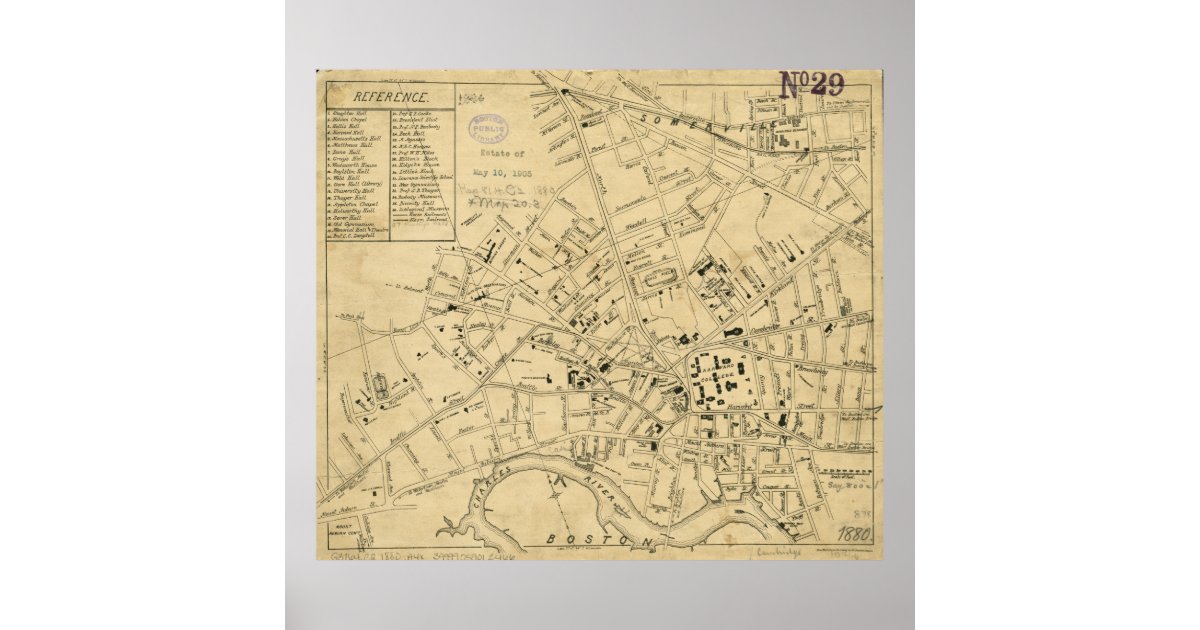 Vintage Map of Cambridge Massachusetts (1880) Poster | Zazzle