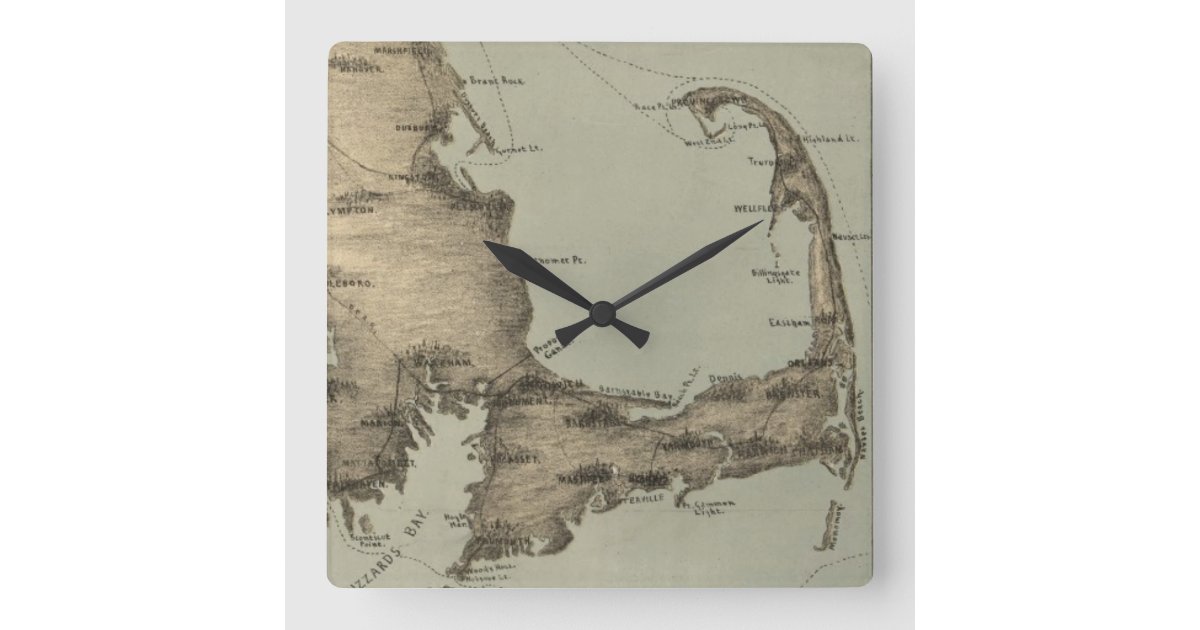 Vintage Map of Cape Cod (1885) Square Wall Clock | Zazzle