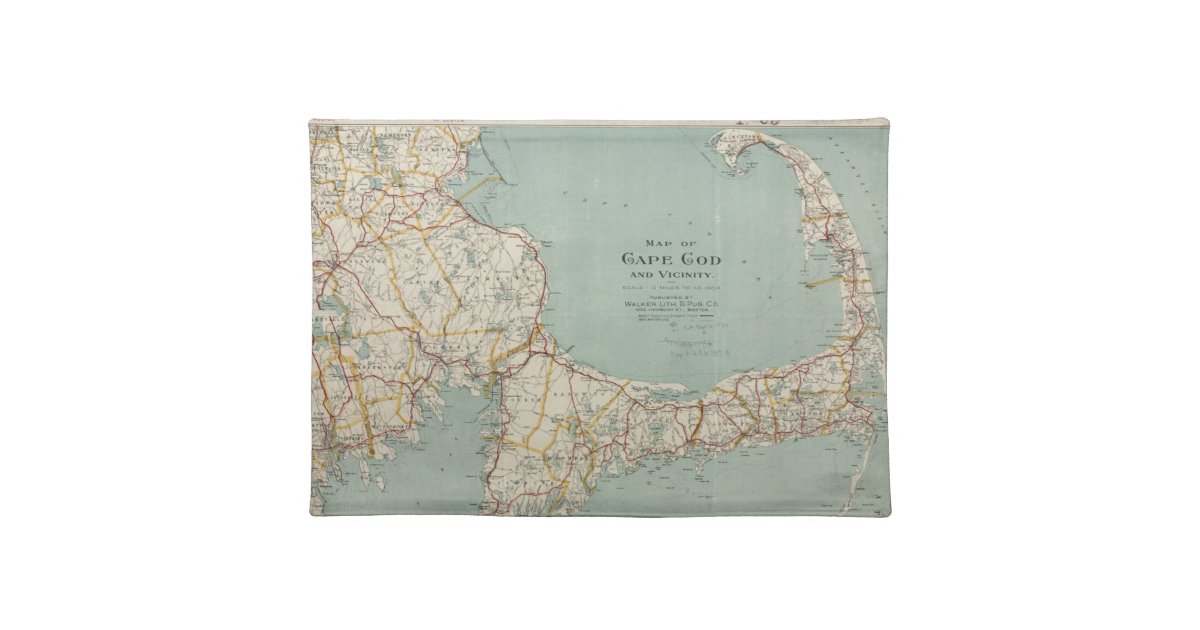 Vintage Map of Cape Cod (1917) Cloth Placemat | Zazzle