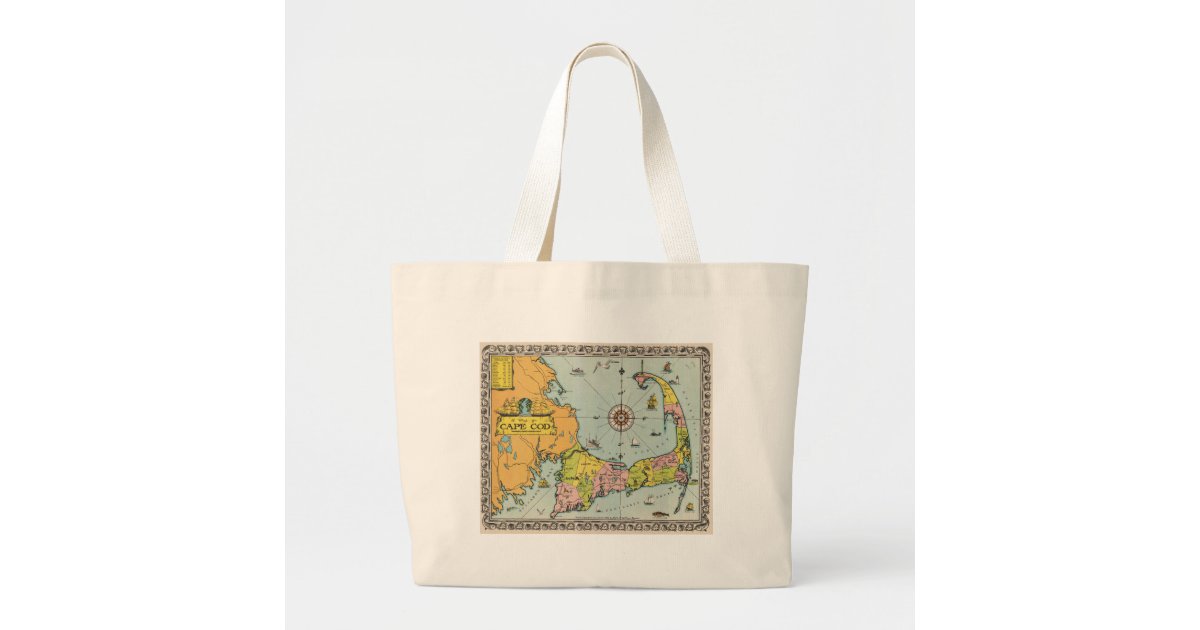 Vintage Map of Cape Cod Large Tote Bag | Zazzle